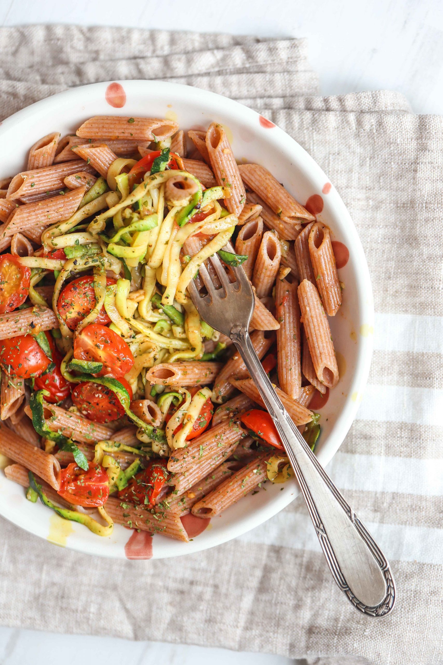 Brown Rice Pasta with Parmesan Garlic Zucchini - Smileys Points